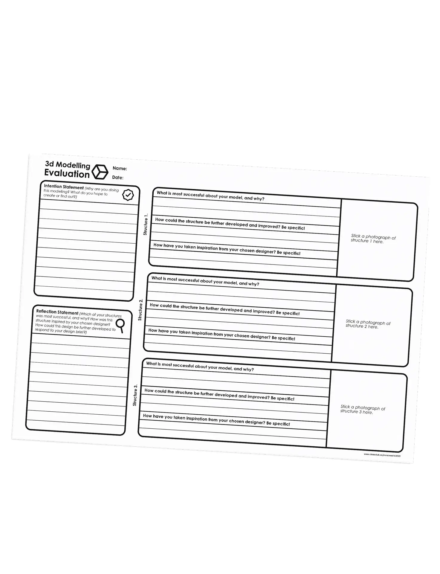 3D Modelling Evaluation Worksheet - studyblocks.ai