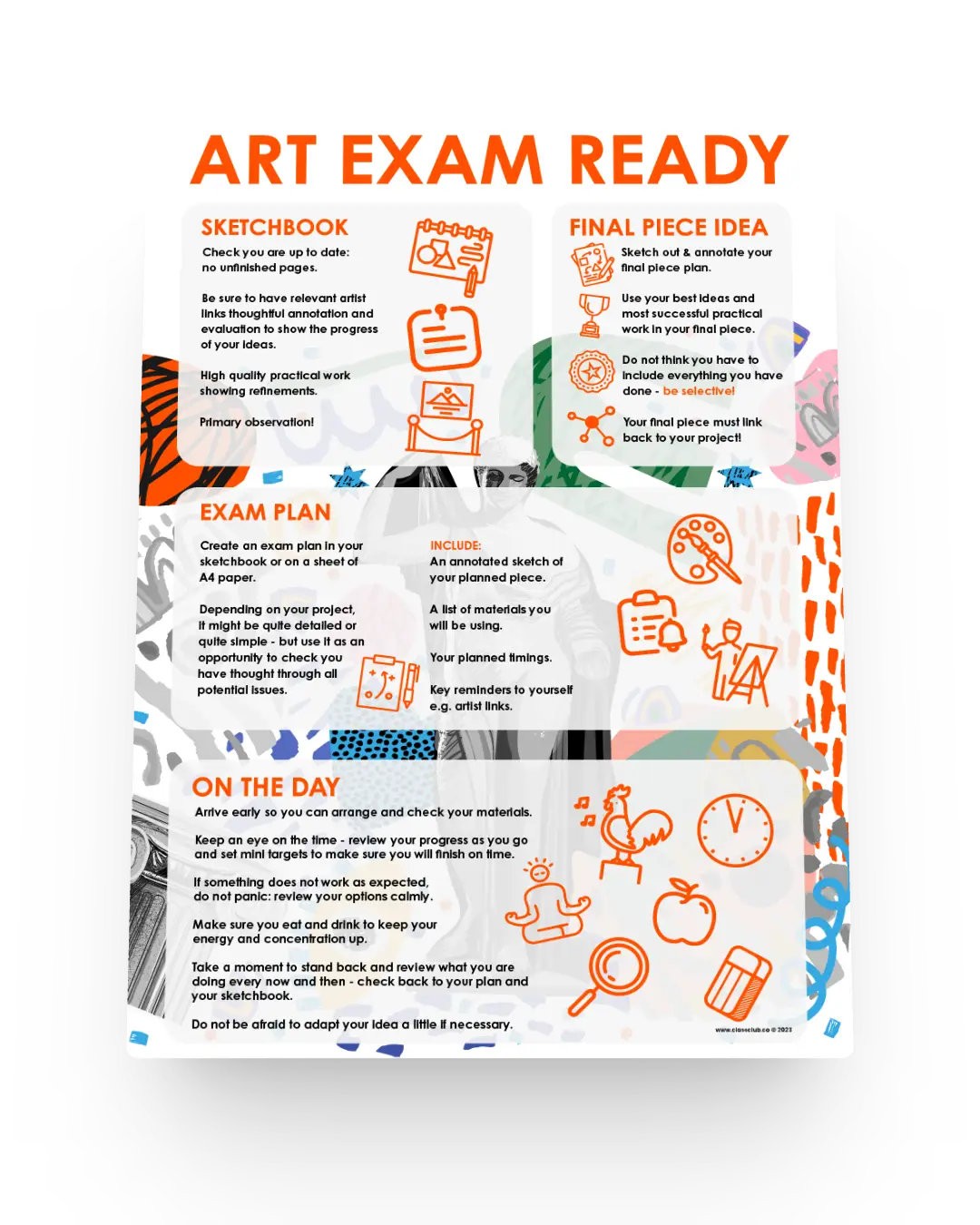 Art exam preparation handout for A level or GCSE - studyblocks.ai