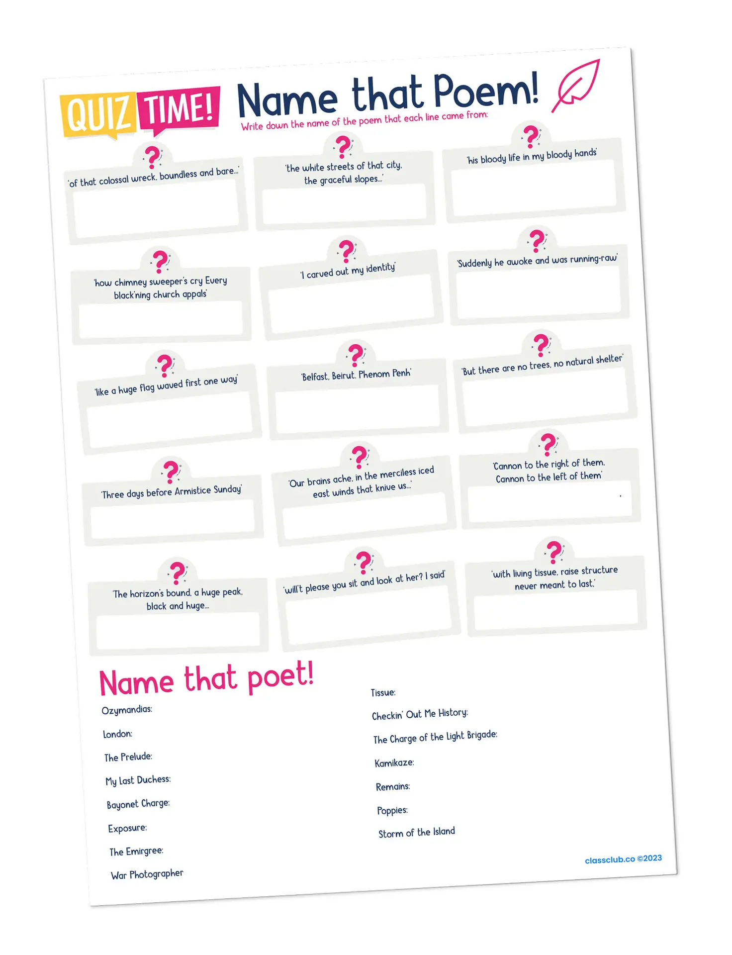 Name that poem! - studyblocks.ai