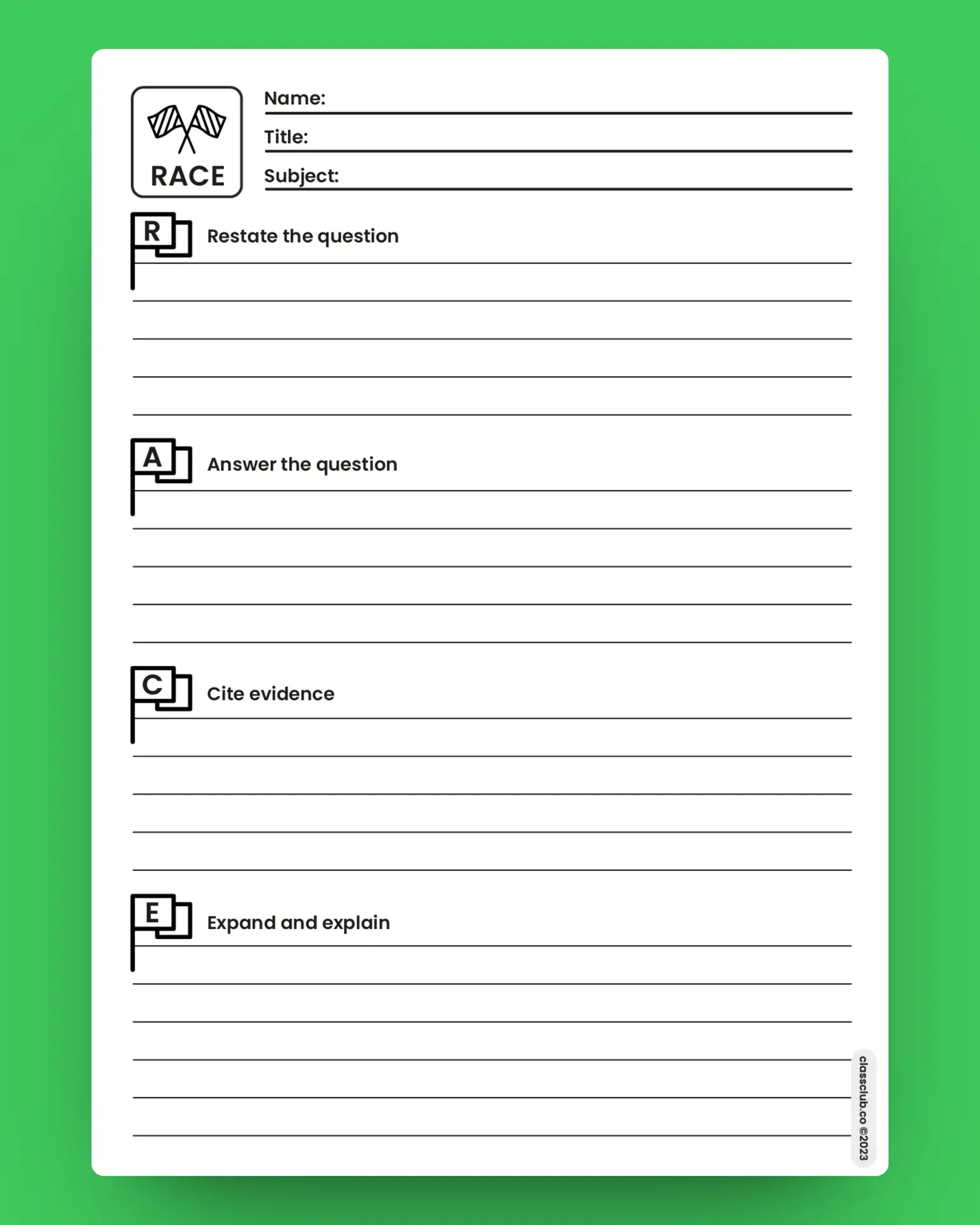 Race worksheet - studyblocks.ai