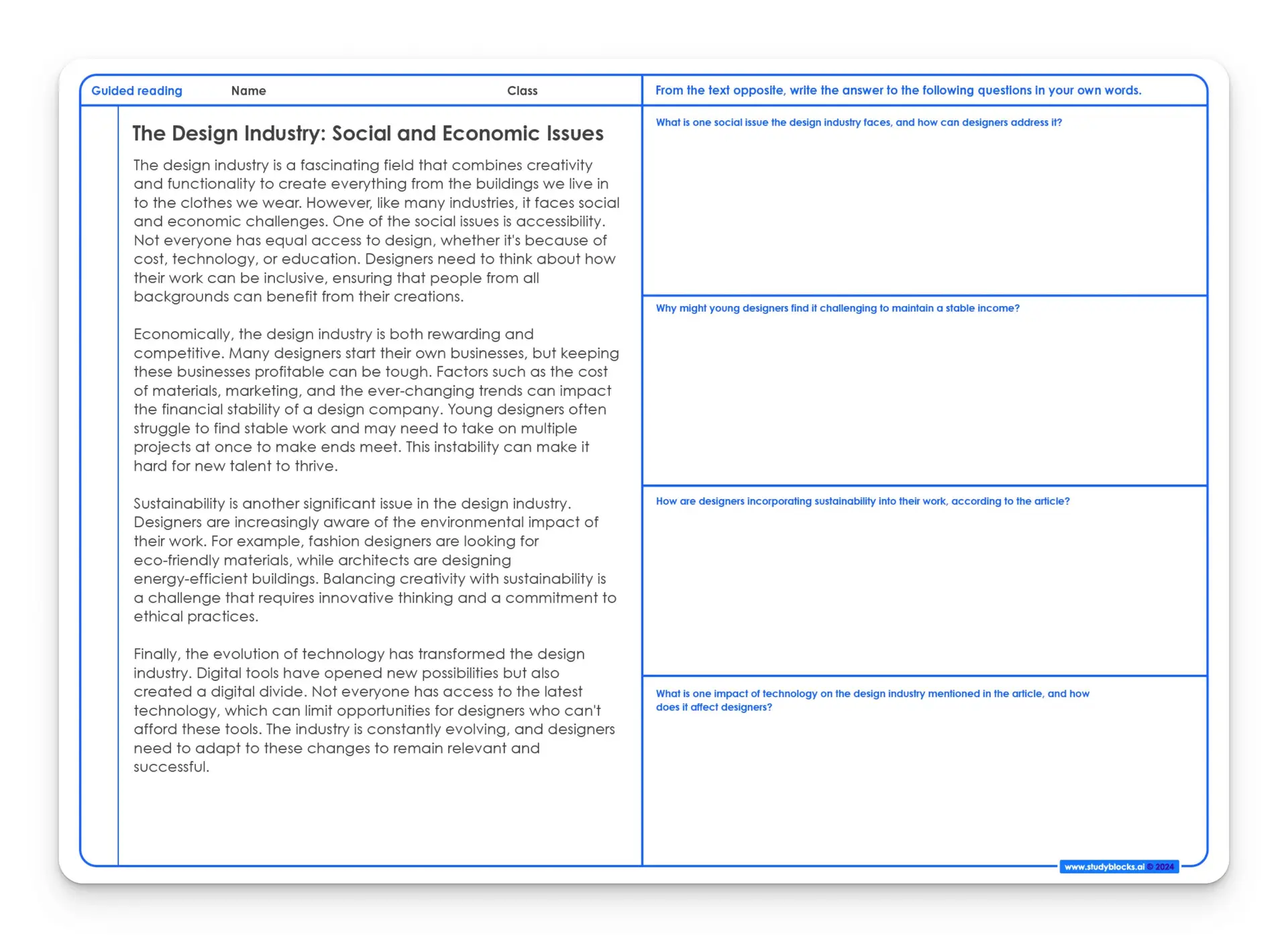 Design industry guided reading ️ - studyblocks.ai