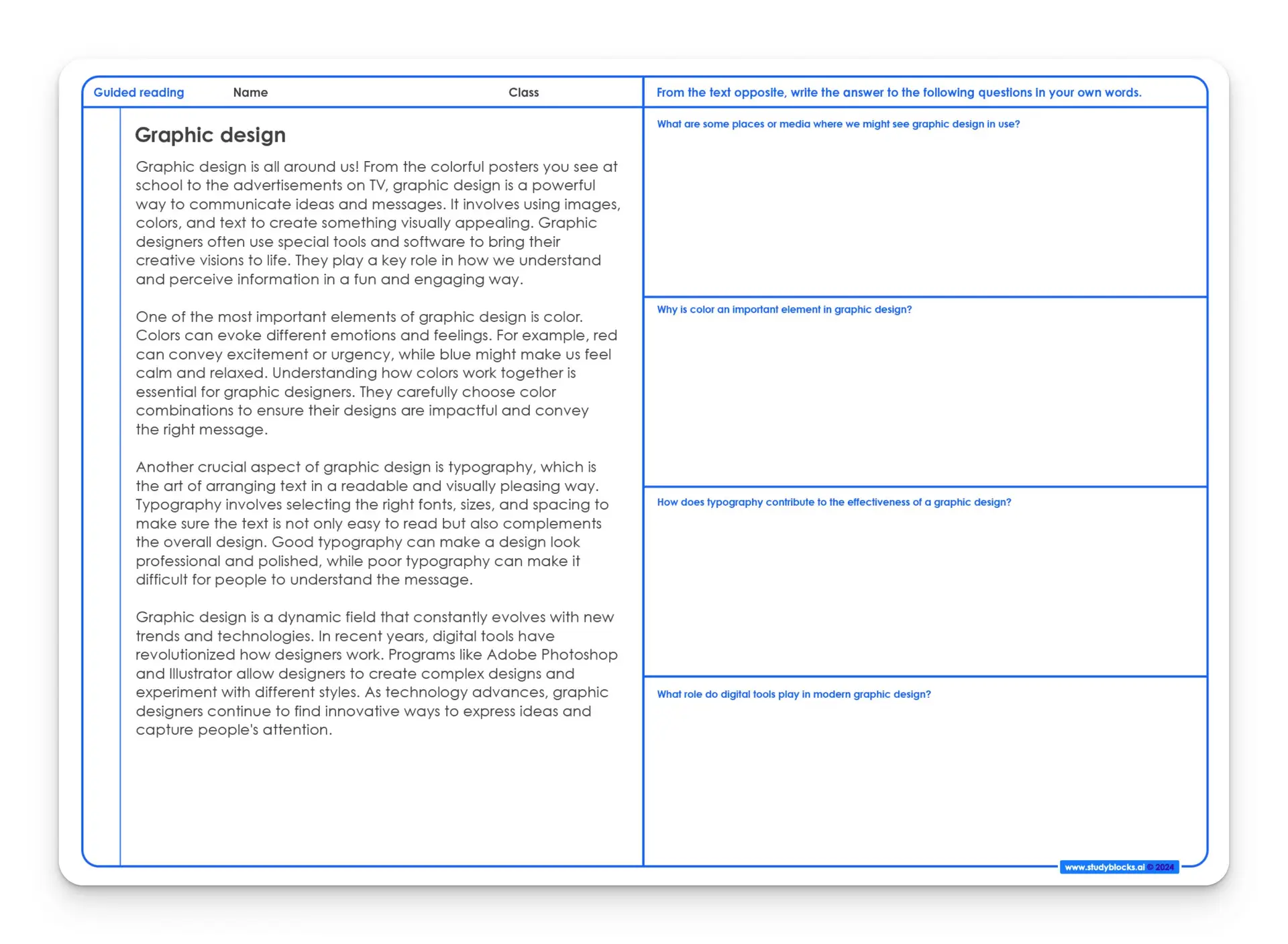 Graphic design guided reading - studyblocks.ai