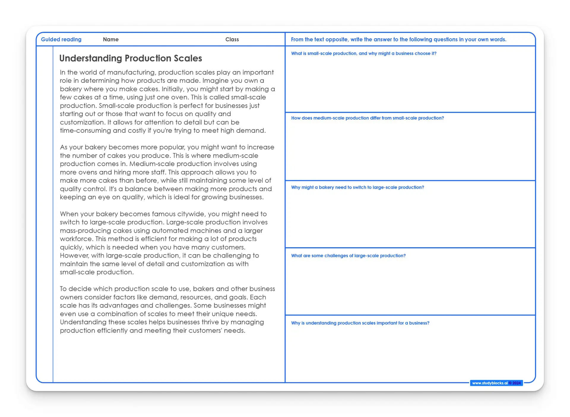 Production scales guided reading - studyblocks.ai